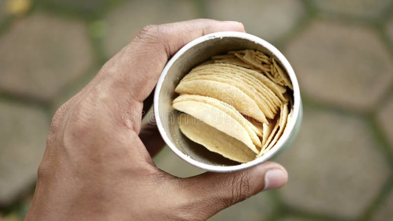 Men Holding a Open Potato Chips Packet Stock Video - Video of crispy ...