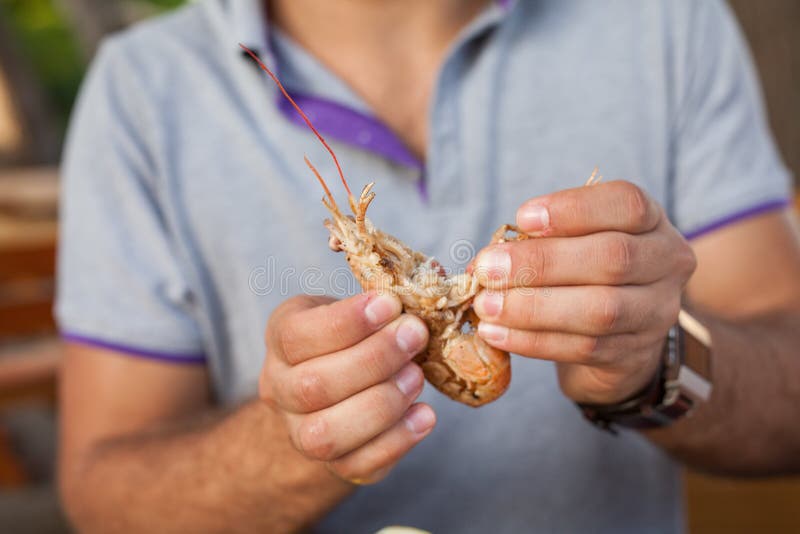 Men Holding Prawn His Hands Stock Photos - Free & Royalty-Free Stock ...