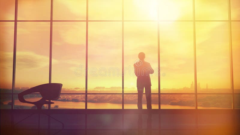 Men in the Huge Office in Front of Large Windows Stock Image - Image of ...