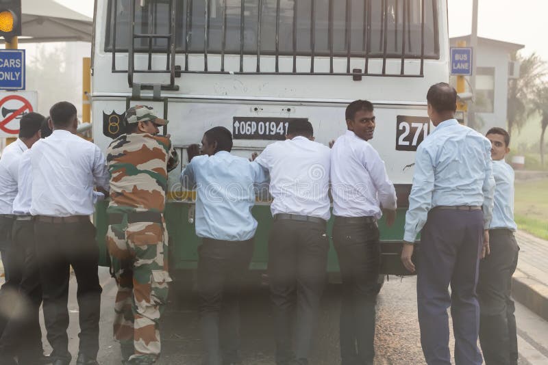 Men in India are Pushing by a Crowd the Bus Editorial Image - Image of ...