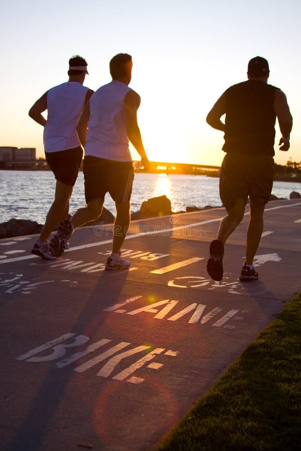 Men Jogging at the Beach at Sunset Stock Image - Image of nature, male ...
