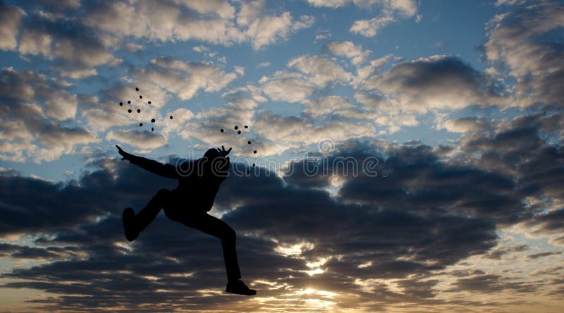 Men Jump Action on Sunset Area Siluate Style. Stock Image - Image of ...
