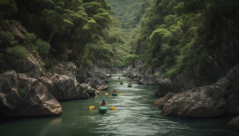 Men Kayaking in the Flowing Water of a Beautiful Ravine Generated by AI ...