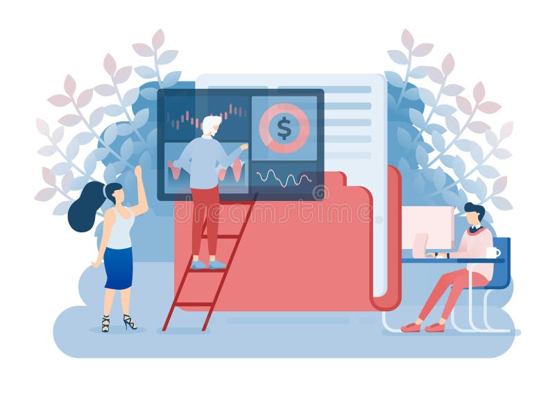 Men Looking for Data on Giant Folder Icon and Worker is Operating ...