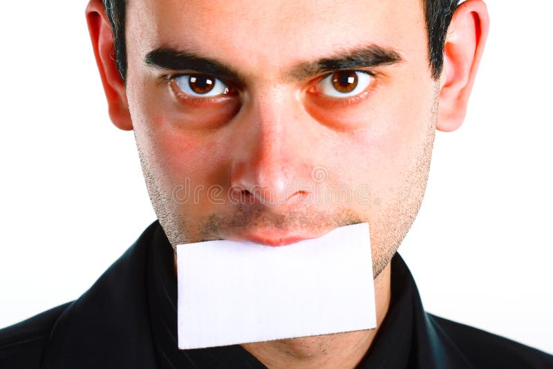 Men with message on mouth. stock image. Image of finger - 5653009
