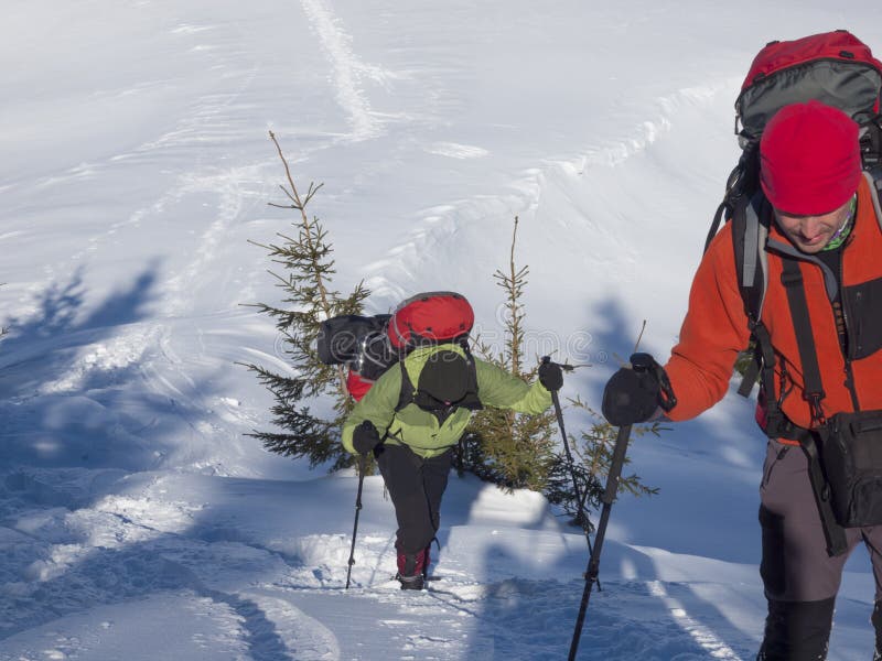 Men in the Mountains are on a Difficult Path. Stock Photo - Image of ...