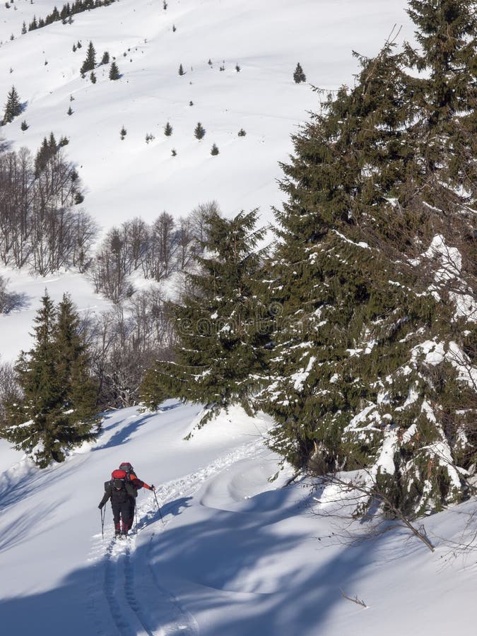 Men in the Mountains are on a Difficult Path. Stock Image - Image of ...