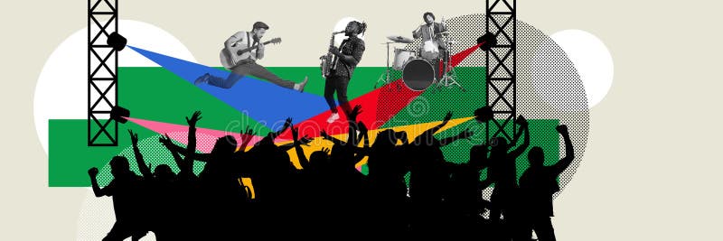 Men, Musicians Standing on Stage, Playing Musical Instruments and ...