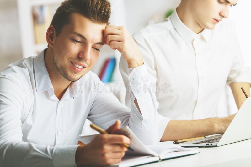Men in Office Working on Project Stock Image - Image of caucasian ...