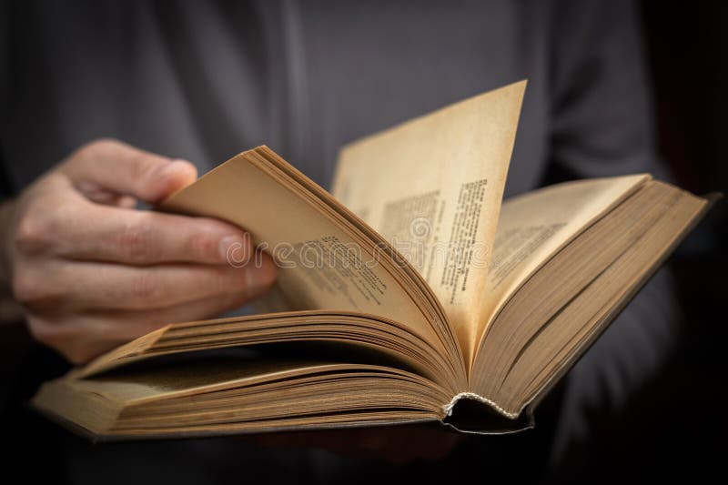 Men Opening and Reading a Old Book, Close Up Stock Image - Image of ...