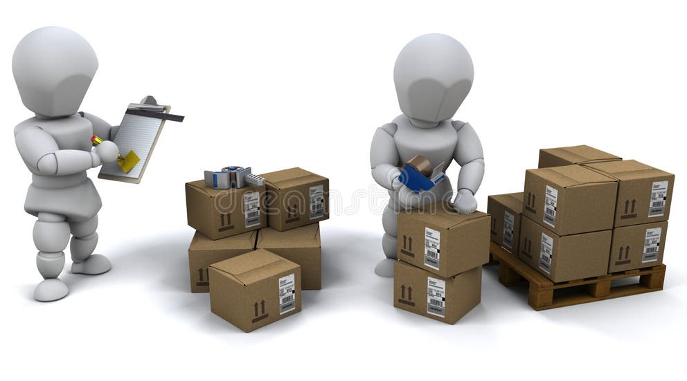 Men Packing Boxes for Shipment Stock Illustration - Illustration of ...