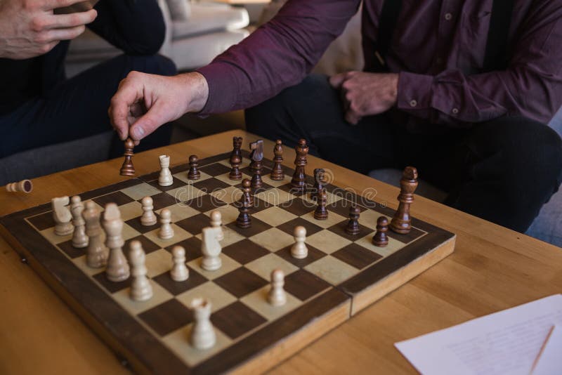 Men Play Chess in a Stylish Loft Cafe with a Modern Design Stock Image ...