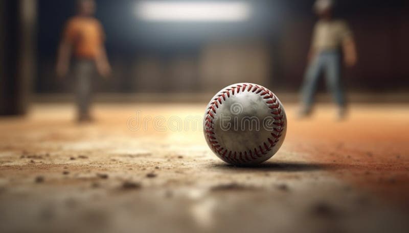 Men Playing Baseball, Hitting Ball with Speed on Grass Field Generated ...