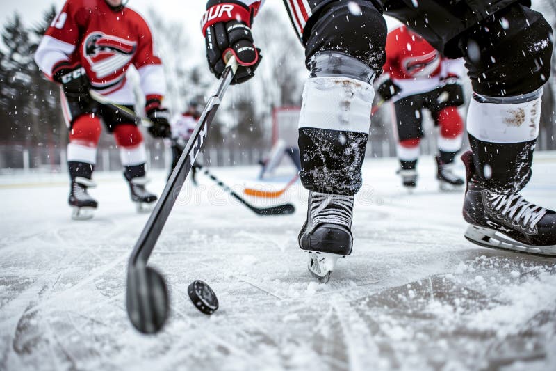 Men Playing Ice Hockey on the Ice Close-up Stock Illustration ...