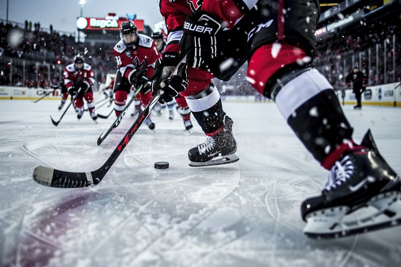Men Playing Ice Hockey on the Ice Close-up Stock Illustration ...
