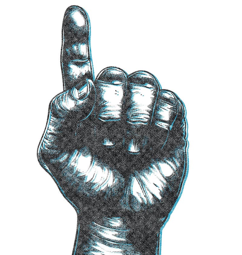 Men Pointing Hand Illustration with Risograph Overprint and Retro ...