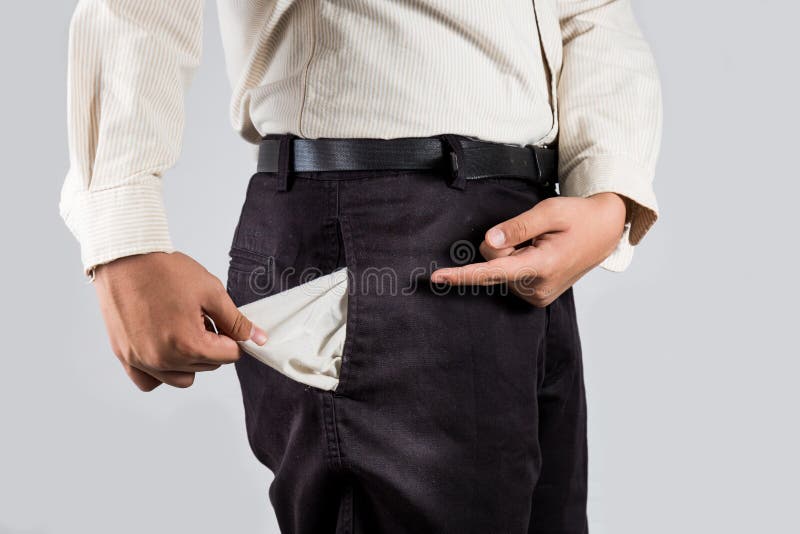 Men Pointing and Pulling Out His Empty Pocket Stock Image - Image of ...