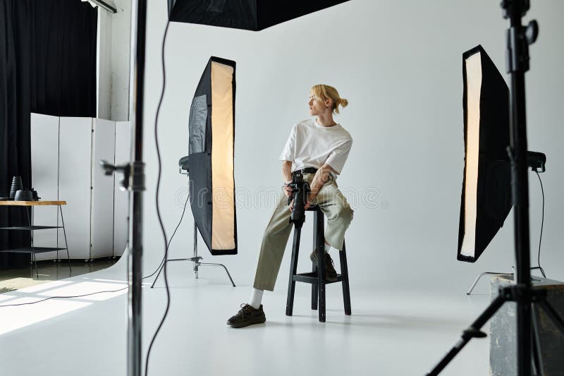 Captivating Model on Elegant Stool Stock Photo - Image of artistic ...