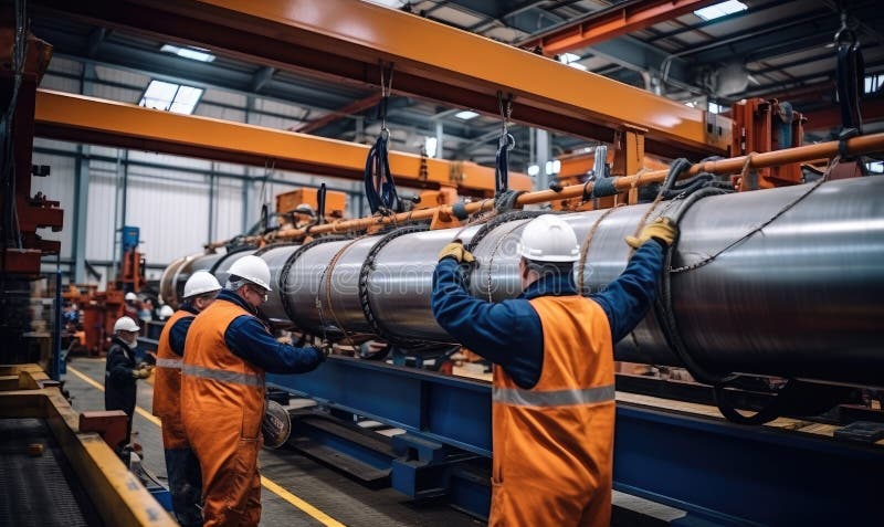 Men Posing in Front of Massive Industrial Pipe Stock Illustration ...