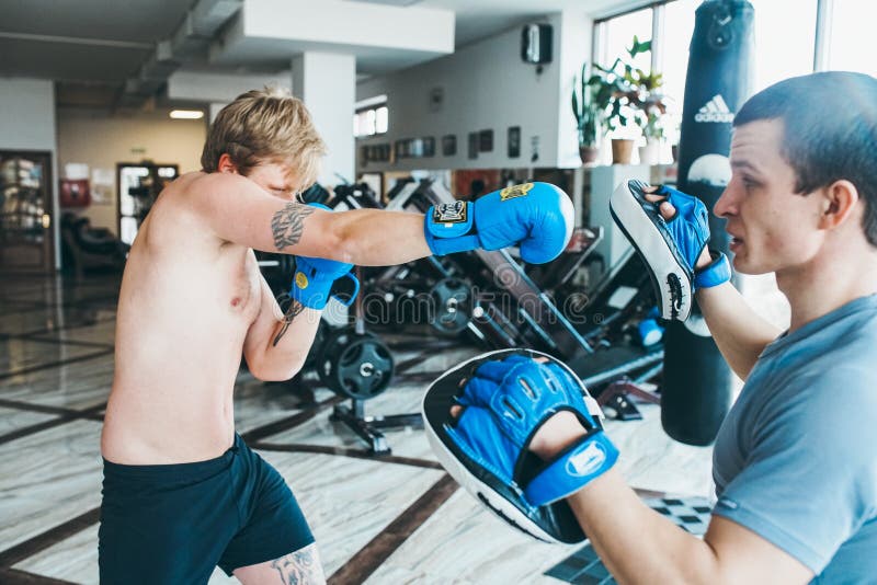 Men Practicing Boxing in Gym Stock Image - Image of beard, instructor ...