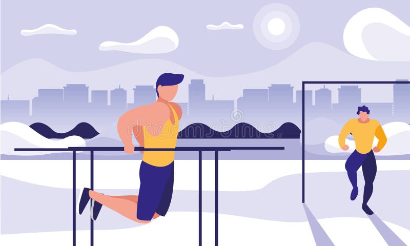 Men practicing outdoor gym stock vector. Illustration of exercising ...