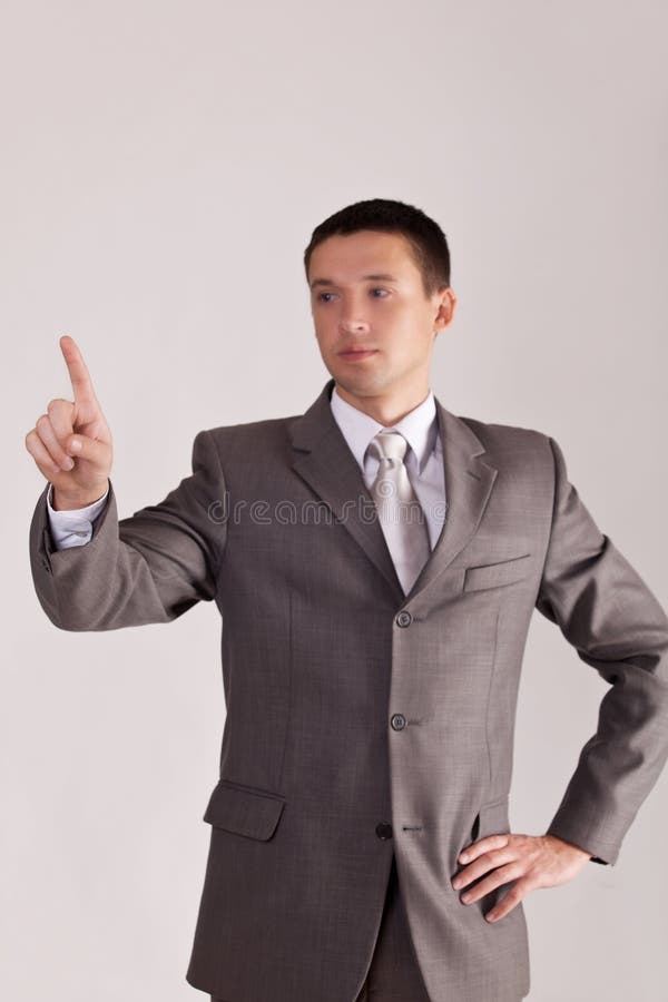 Men Pressing a Touchscreen Button Stock Image - Image of businessman ...