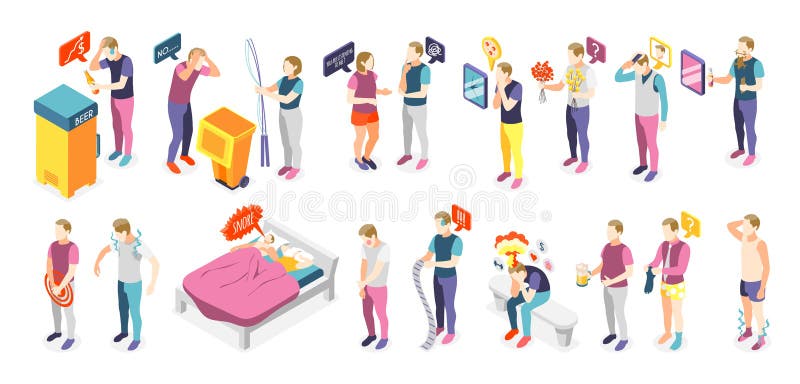Men Problems Isometric Set stock vector. Illustration of mental - 248284416