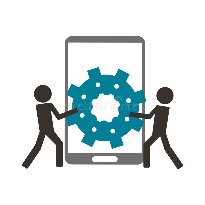 Men Pulling Gear Pictogram Black and White Stock Vector - Illustration ...