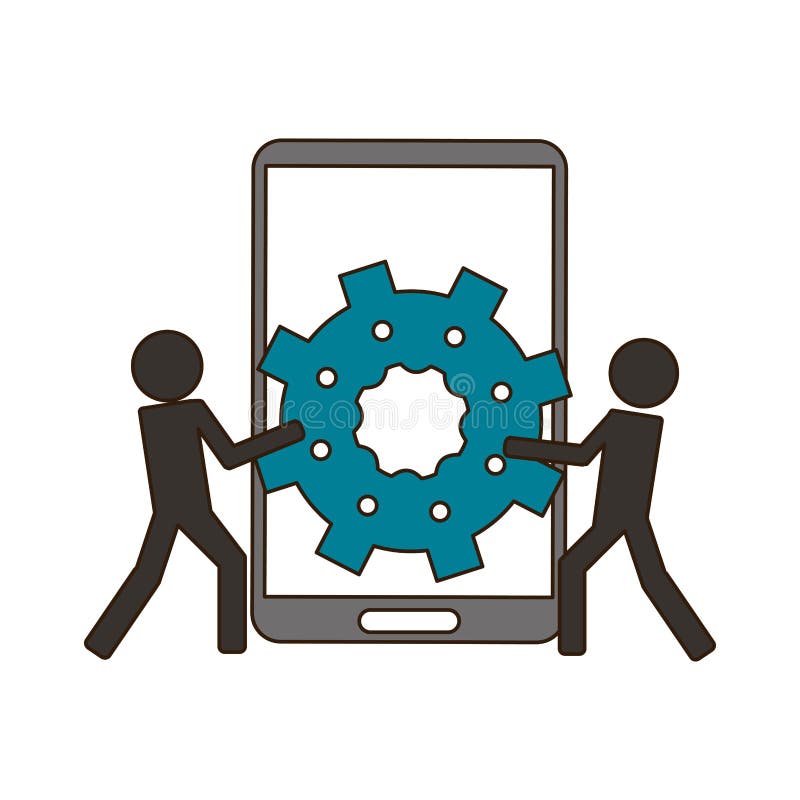 Men Pulling Gear Pictogram Black and White Stock Vector - Illustration ...