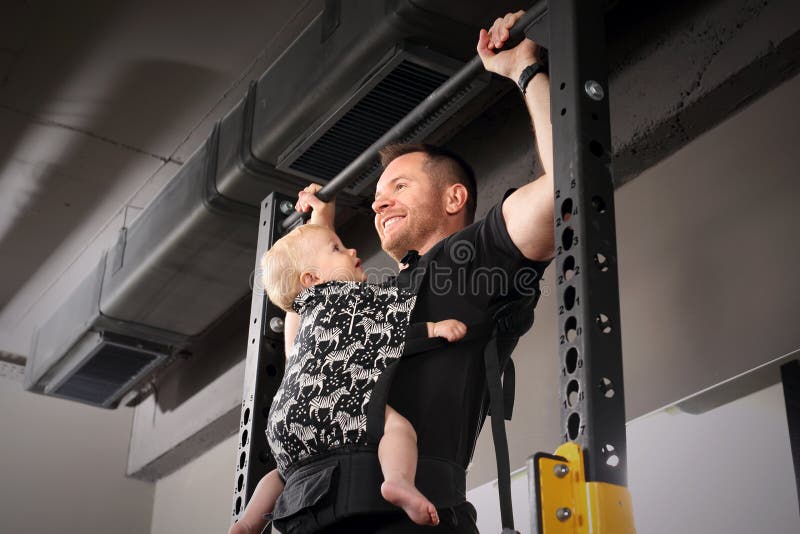 Training with a Child, Dad and Baby at the Gym Stock Image - Image of ...