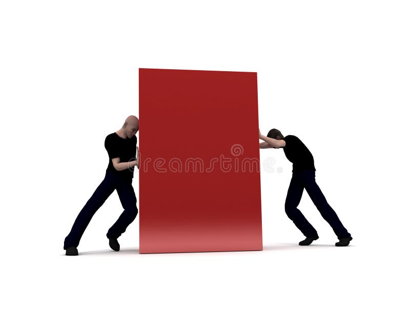 Men pushing a red block stock illustration. Illustration of teamwork ...