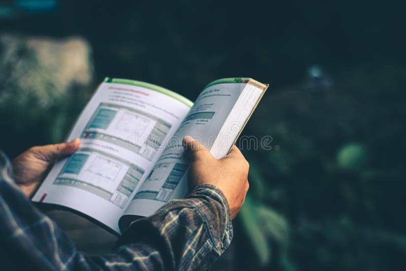 Men Read Book in Quiet Nature, Concept Read a Book Stock Photo - Image ...