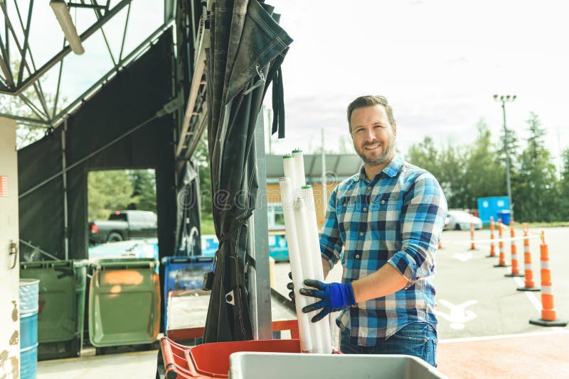 Men Recycling Thing on a Recycling Center Stock Image - Image of ...