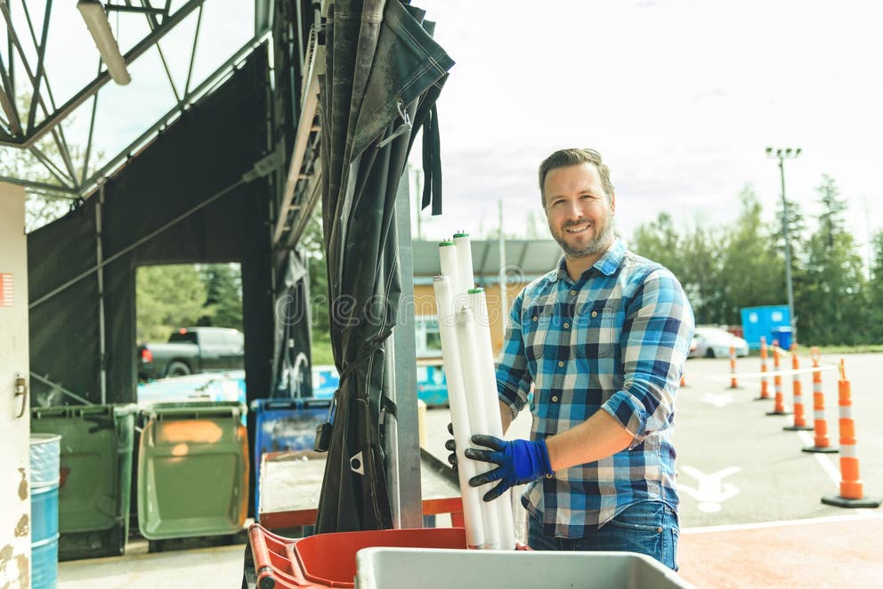 Men Recycling Thing on a Recycling Center Stock Image - Image of ...