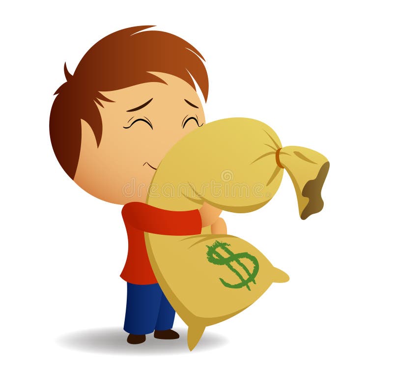 Men in Red Shirt Hug the Bag with Money. Stock Vector - Illustration of ...