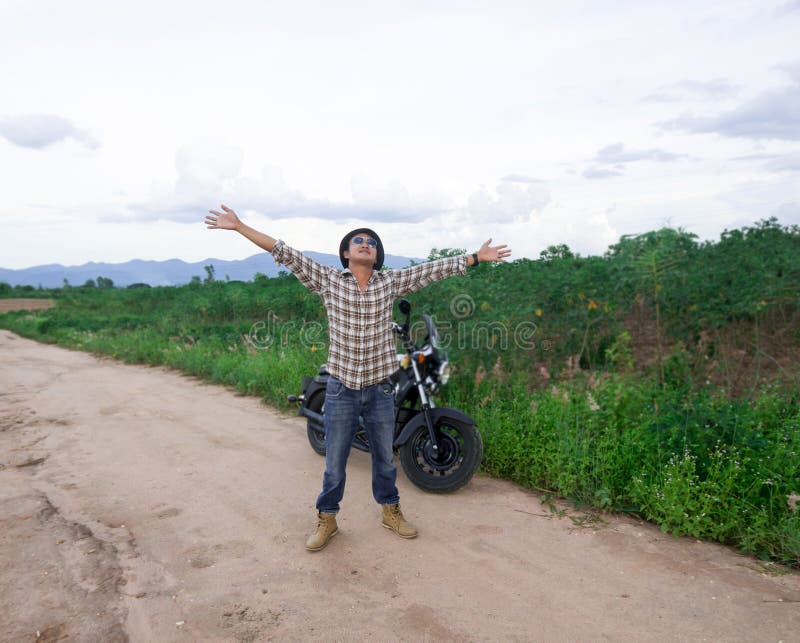 Men riding a motorcycle stock photo. Image of nature - 117602422
