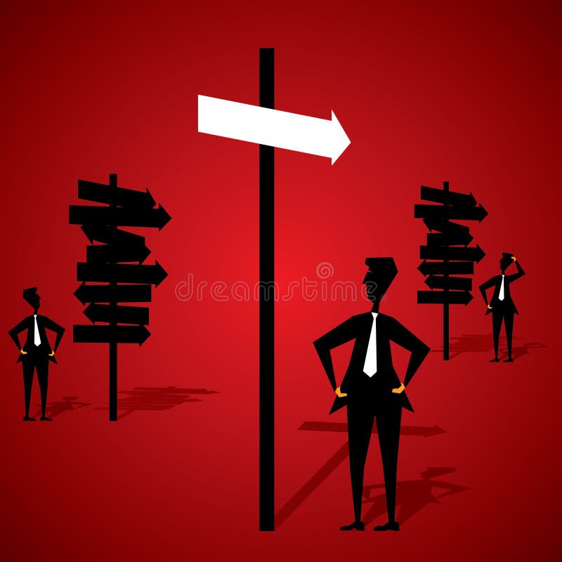 Men with Right Direction Board Stock Vector - Illustration of alone ...