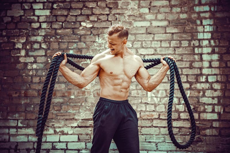 Men with Rope, Functional Training Stock Photo - Image of exercise ...