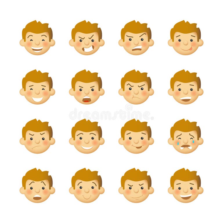 Men with Rosy Cheeks. Vector Avatars and Emoticons Set Stock Vector ...