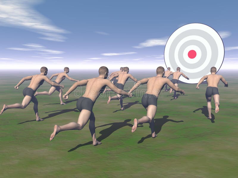 Men Running To a Target - 3D Render Stock Illustration - Illustration ...