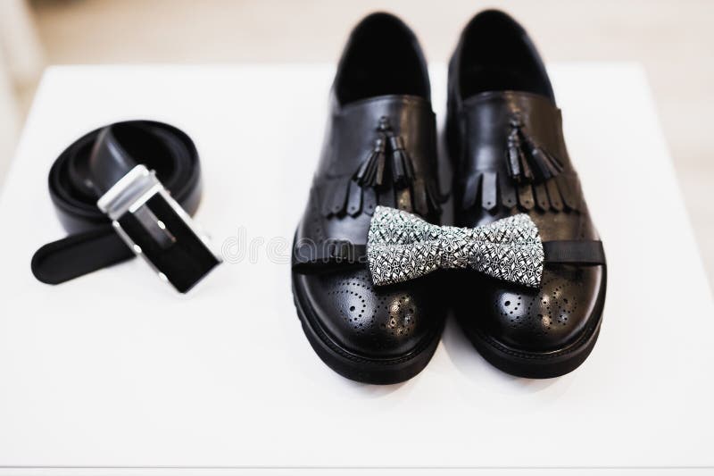 Men S Accessories with Luxury Shoes. Top View Stock Photo - Image of ...