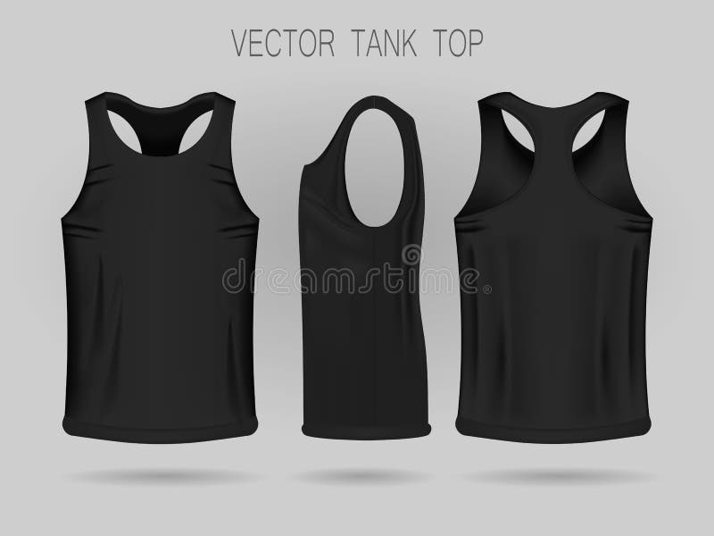 Men`s Black Tank Top Template in Three Dimensions: Front, Side and Back ...