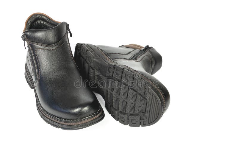 Men S Black Winter Boots on a White Background, One on the Side Stock ...