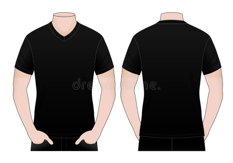 Men`s Blank Black Short Sleeves V-Neck T-Shirt Template. Stock ... Men`s Blank Black Short Sleeves V-Neck T-Shirt Template. Stock ...