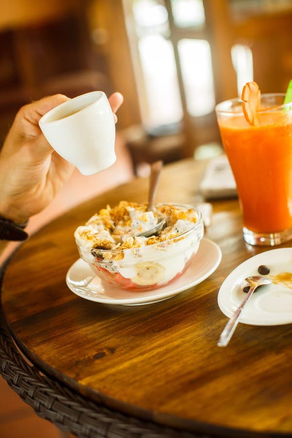 Men S Breakfast with Coffee and Muesli Stock Photo - Image of fruit ...
