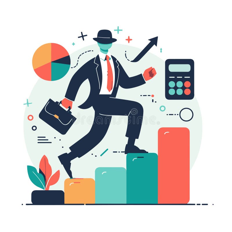 Men S Business Ideas Running Up Graphs and Numbers. Stock Vector ...