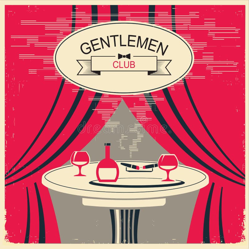 Men`s Club Illustration.Vector Red Room with Table and Alcohol Stock ...