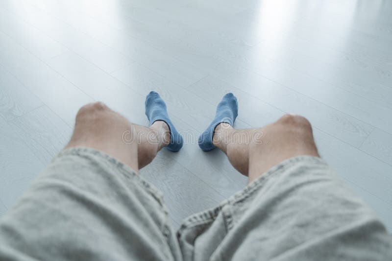 Men& X27;s Feet in Blue Socks and Stock Photo - Image of lace ...