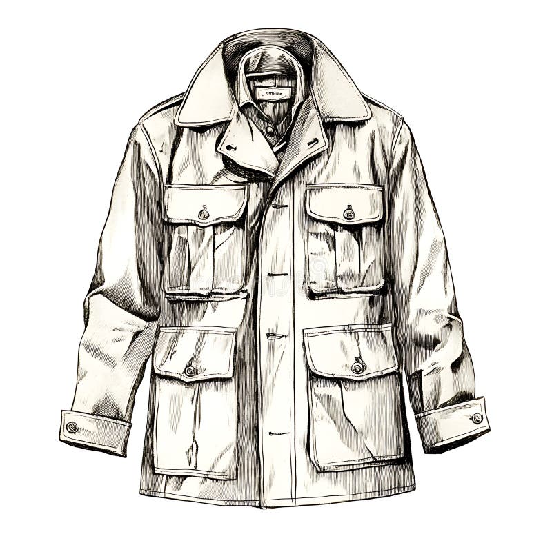 Men S Field Jacket Illustration, Sketch, Monochrome Stock Illustration ...