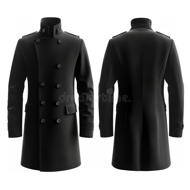Men S Formal Black Overcoat, Winter Style, Front and Back on a White ...